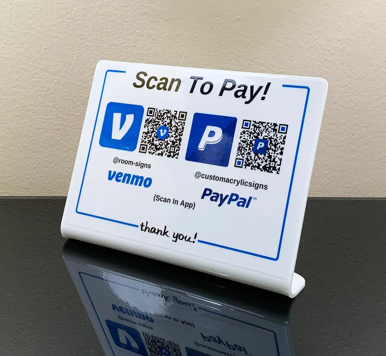 Cash App And Venmo QR Code Acrylic Signs For Small Business | Room Signs