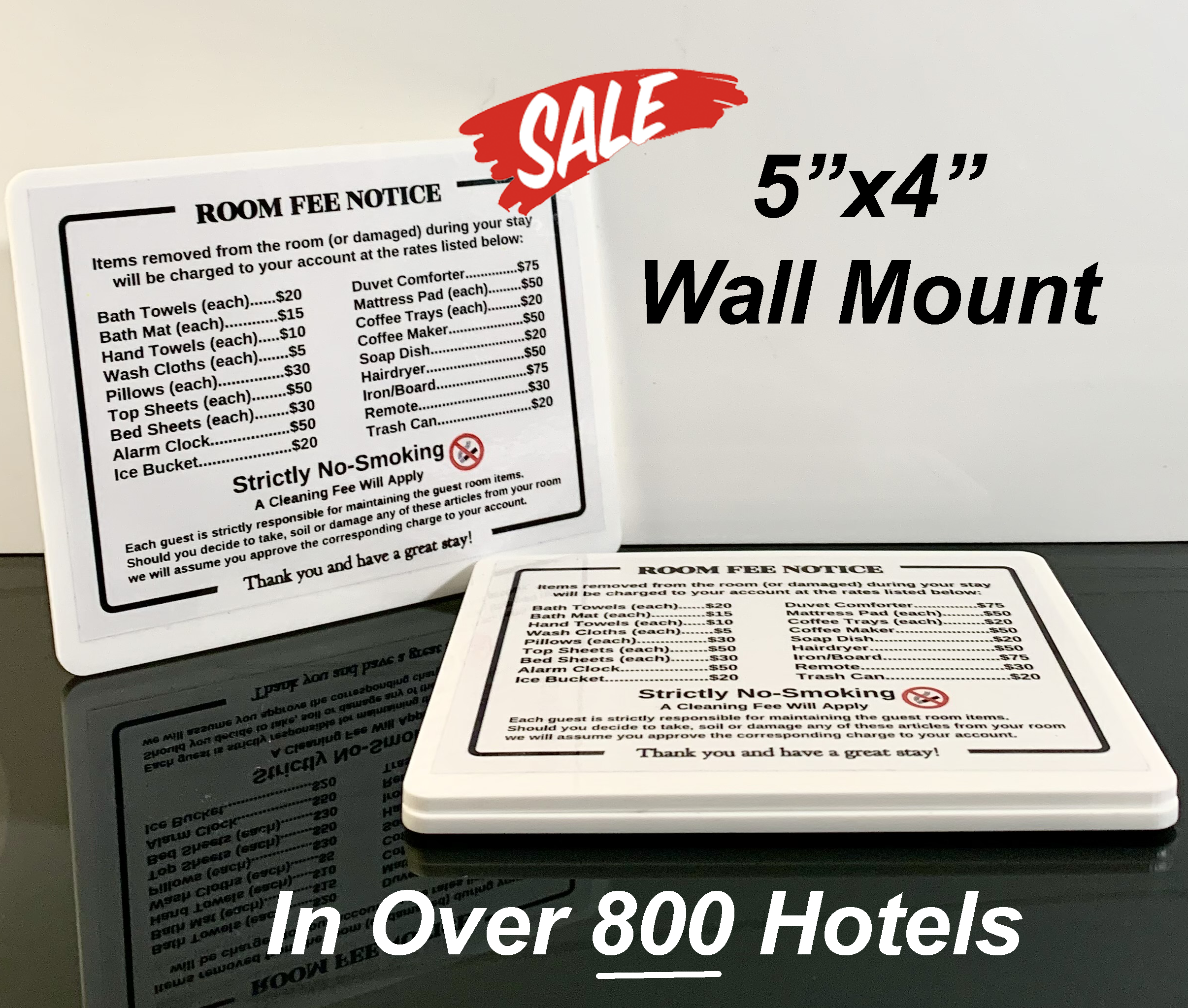 Hotel Motel Room Charges (Fee) Wall Mount Sign | Room Signs