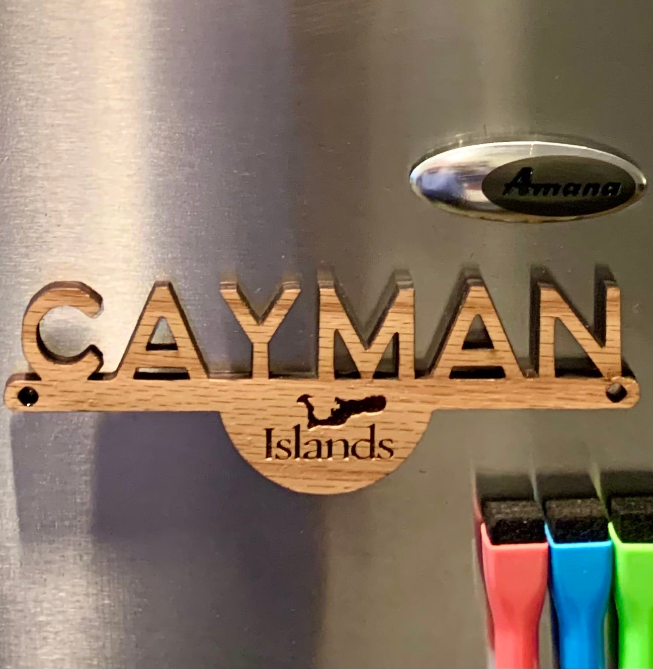 Deluxe Cayman Island, Laser-Cut Wood Crafted Fridge Magnet | Room Signs