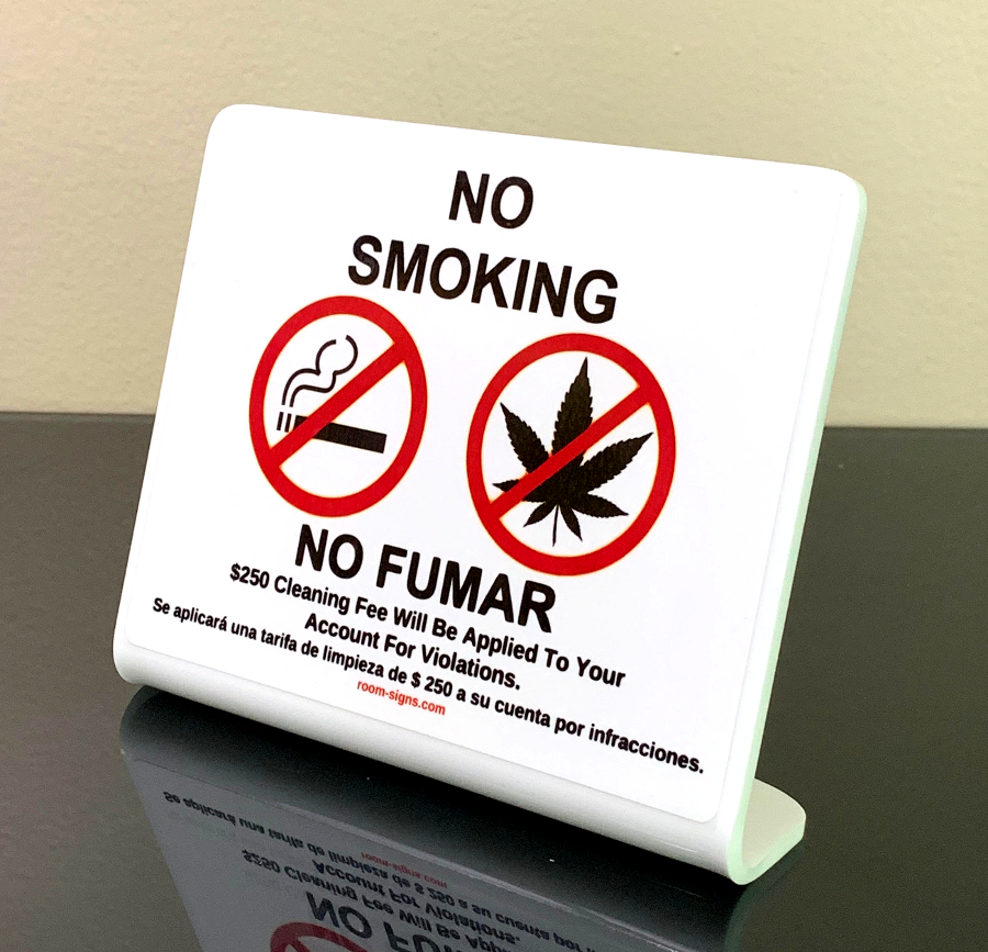 Hotel Room Sign - Bilingual - No Smoking, No Marijuana Sign 4" x 5" Min ...