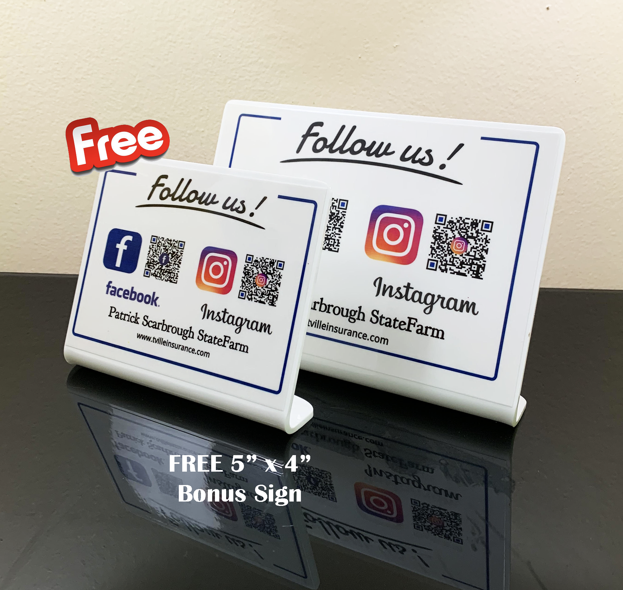 Facebook, Instagram QR Code Acrylic Touch Free Sign | Room Signs