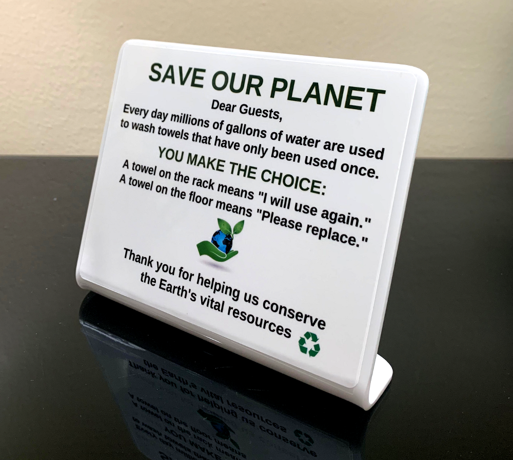 Save Our Planet Water Conservation Hotel Room Sign | Room Signs