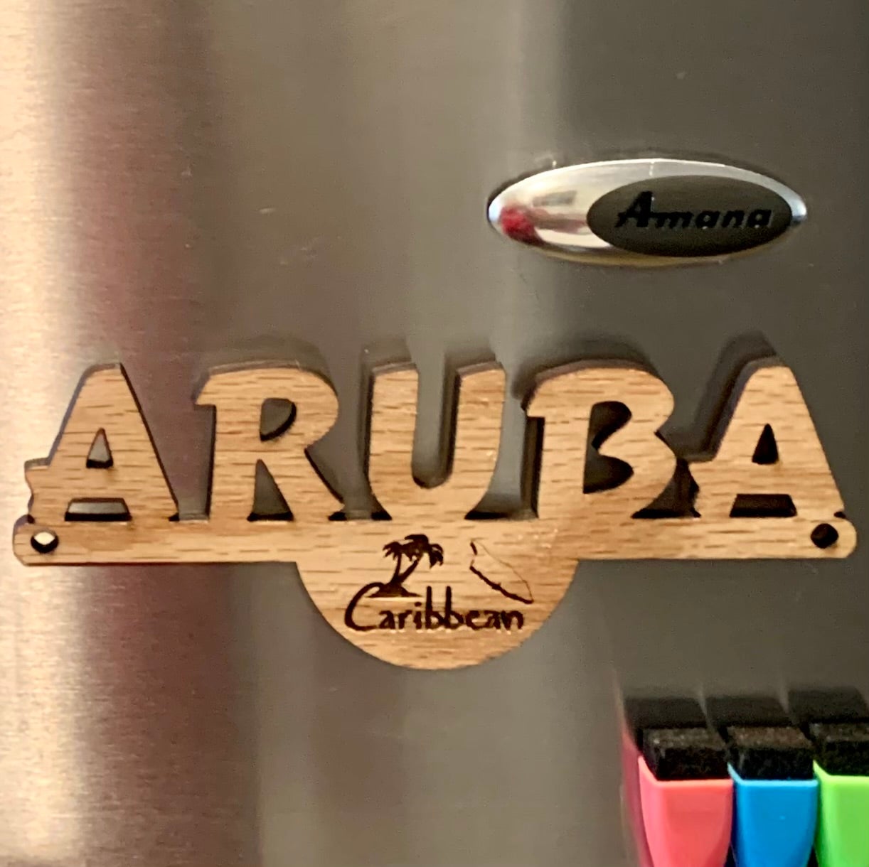 Deluxe Aruba Island, Caribbean Wood Crafted Fridge Magnet | Room Signs