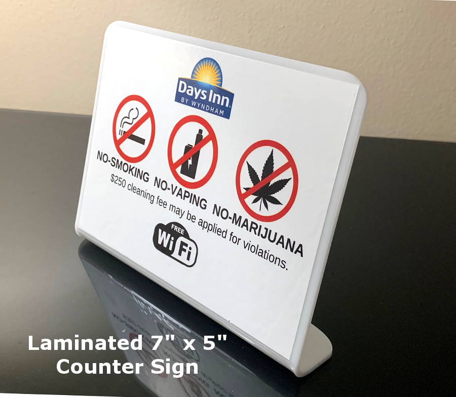 Hotel Room Sign - Front Counter (7" x 5") - No Smoking, Vaping and ...