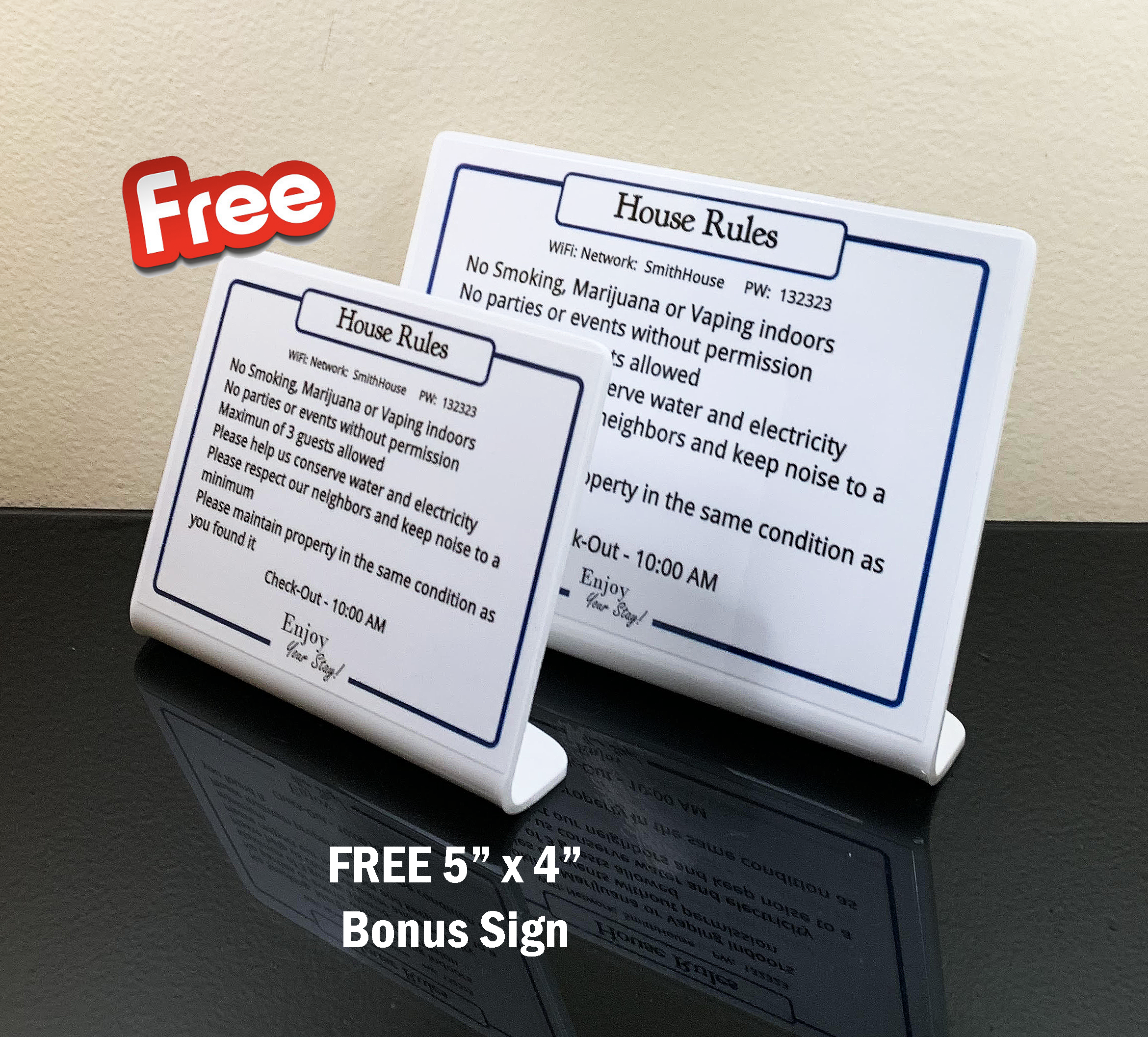 Custom House Rules With FREE Bonus Sign - Large 7"W x 5"H Size | Room Signs