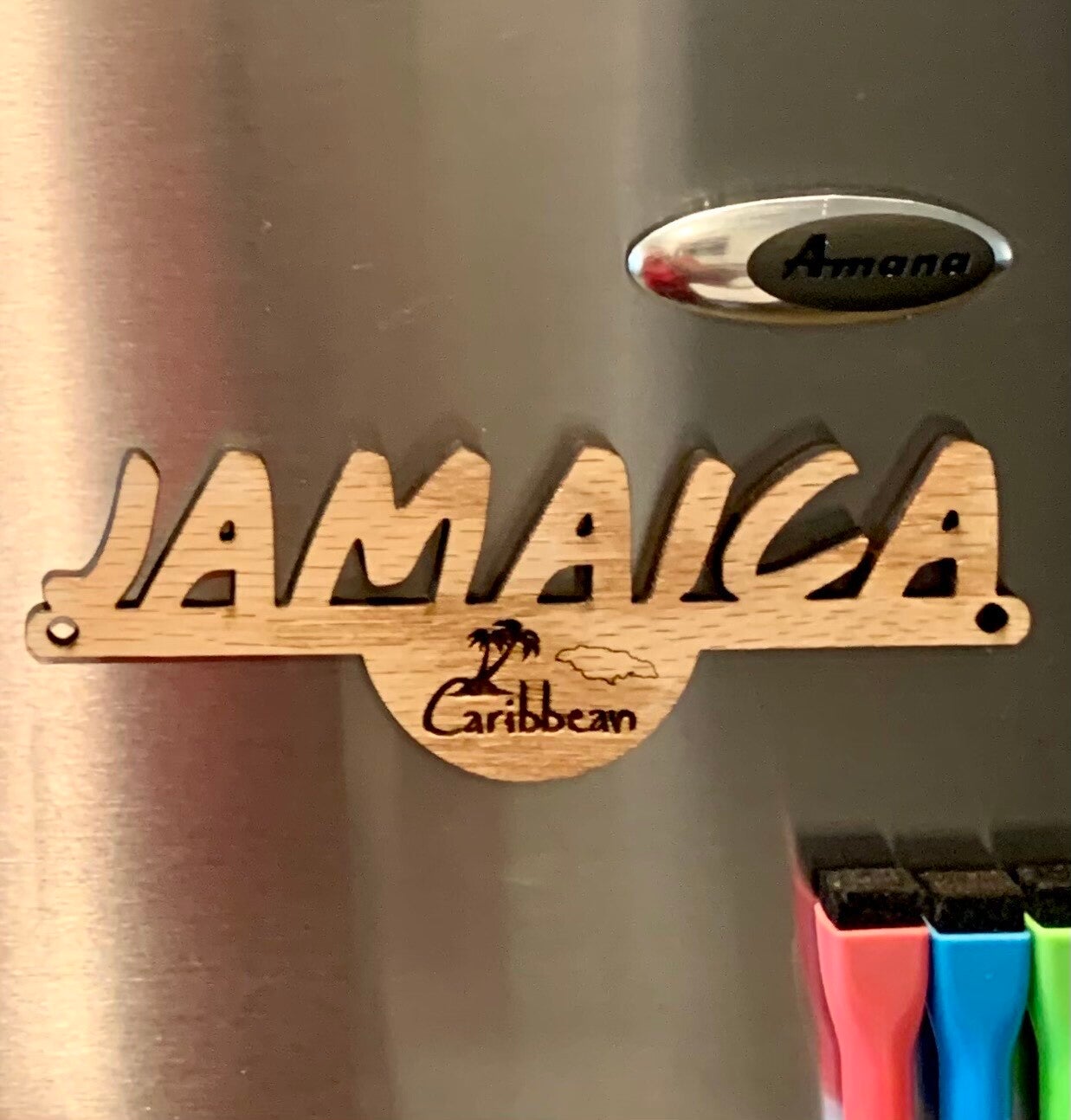 Deluxe Jamaica Island, Caribbean Wood Crafted Fridge Magnet | Room Signs