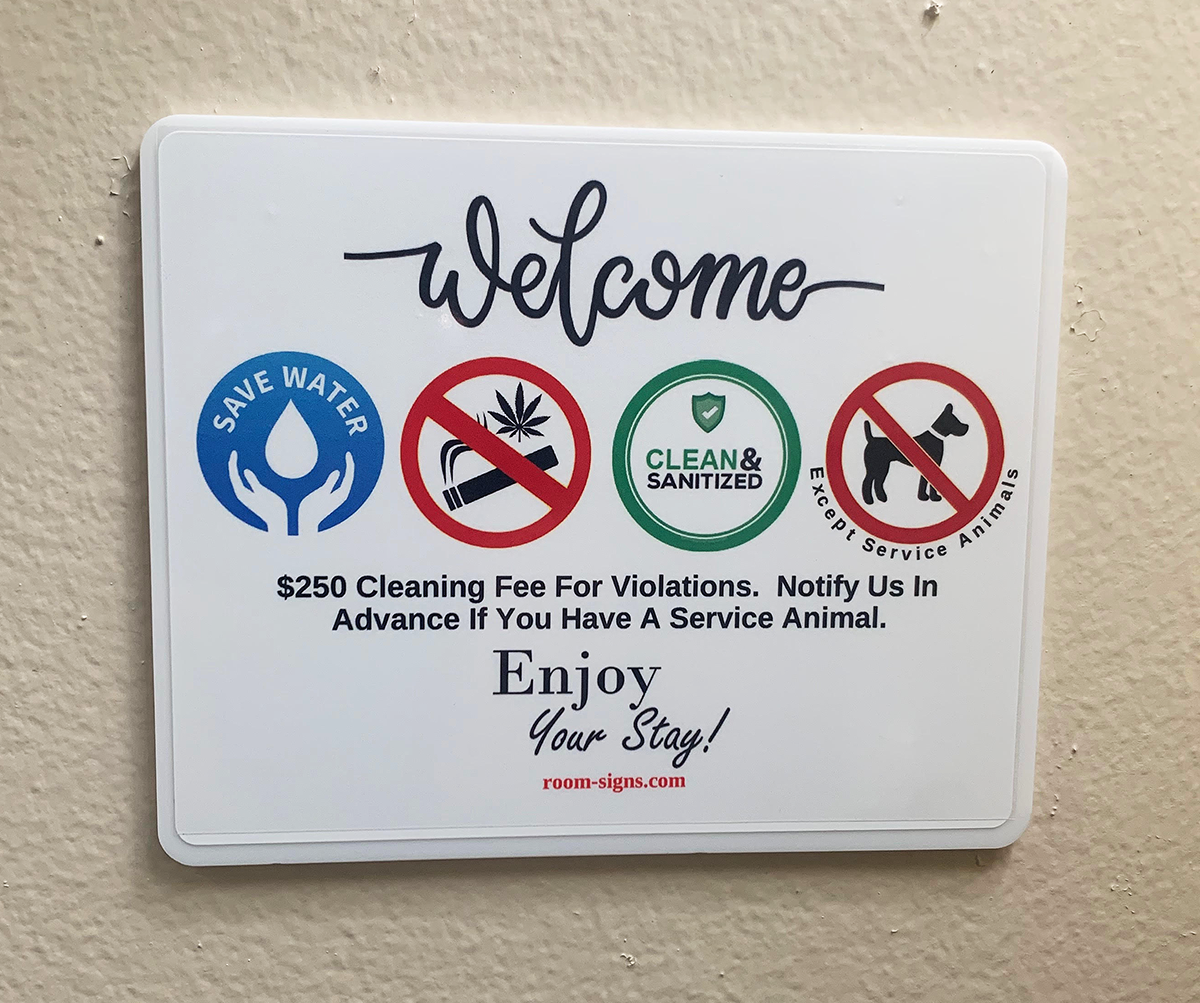 Hotel Room Signs - Welcome Wall Sign With No Smoking & Conservation ...